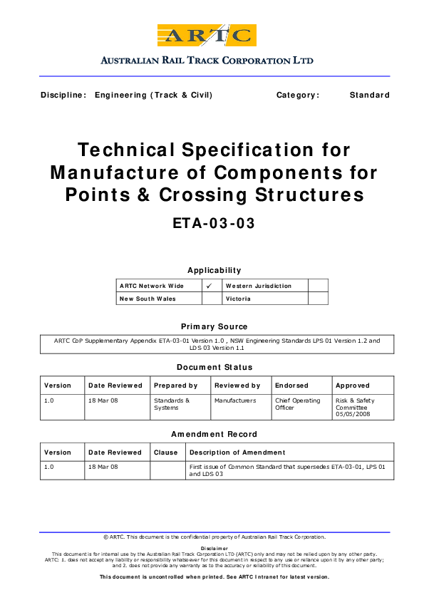 (PDF) ETA 03 03 Technical Specification for Points & Crossing