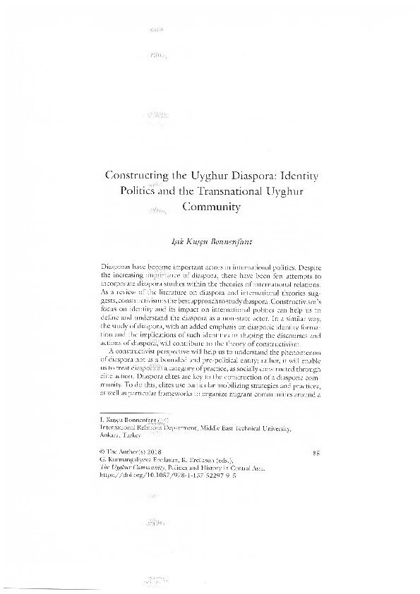 (PDF) Constructing the Uyghur Diaspora: Identity Politics and the Transnational Uyghur Community