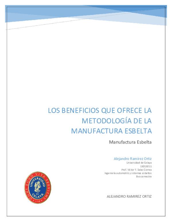 (PDF) LOS BENEFICIOS QUE OFRECE LA METODOLOGÍA DE LA MANUFACTURA ESBELTA Manufactura Esbelta