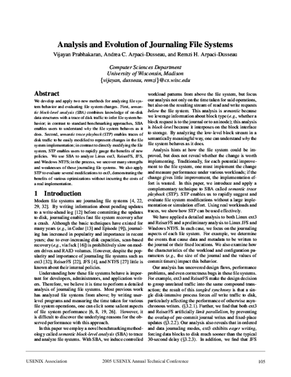 (PDF) Analysis and Evolution of Journaling File Systems