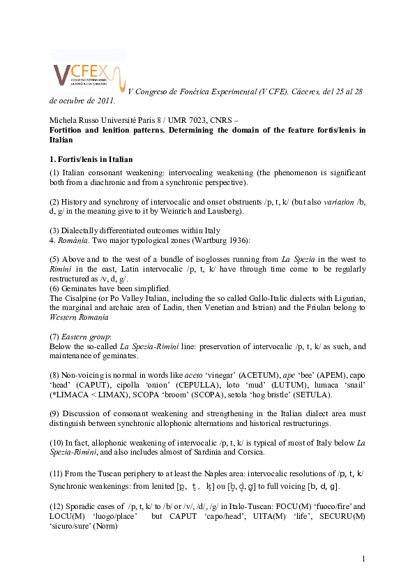 (PDF) Fortition and lenition patterns. Determining the domain of the ...