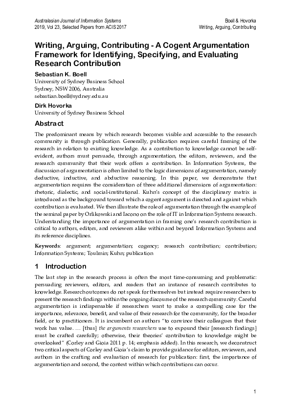 (PDF) Writing, Arguing, Contributing -A Cogent Argumentation Framework ...