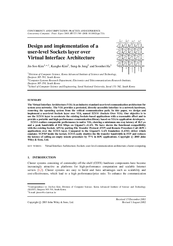 (PDF) Design and implementation of a user-level Sockets layer over Virtual Interface Architecture