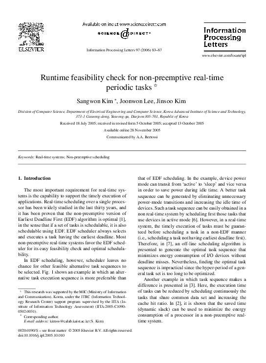 (PDF) Runtime feasibility check for non-preemptive real-time periodic tasks