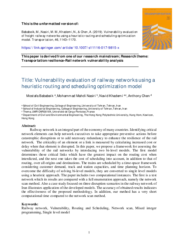 (PDF) Vulnerability evaluation of railway networks using a heuristic routing and scheduling ...