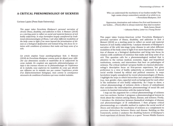 (PDF) A Critical Phenomenology of Sickness