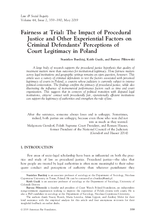 (PDF) Fairness at Trial: The Impact of Procedural Justice and Other ...