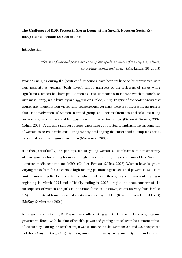 (PDF) The Challenges of DDR Process in Sierra Leone with a Specific ...
