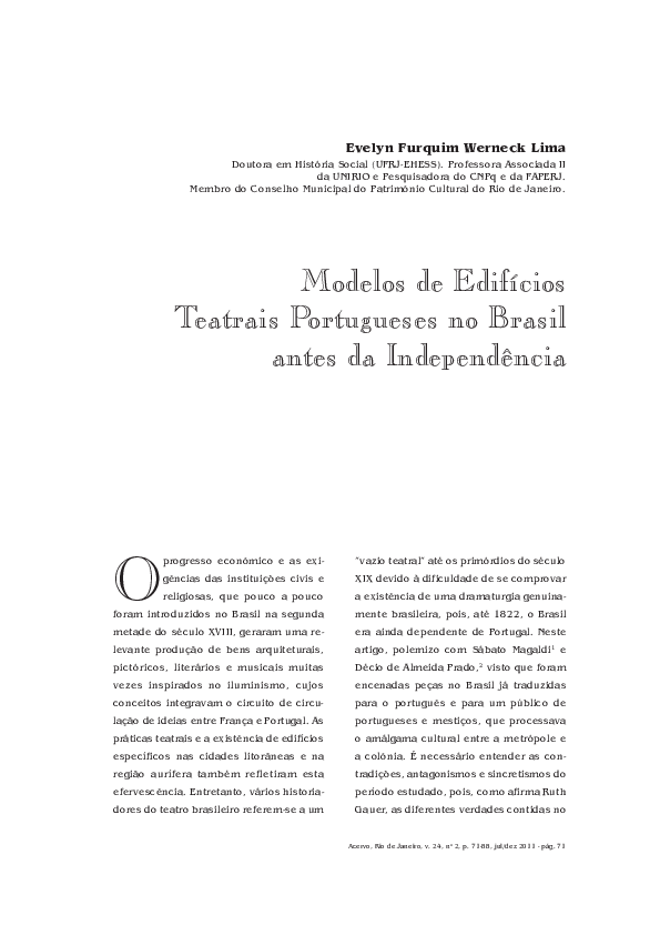 (PDF) Modelos de edifícios teatrais no Brasil antes da Independência