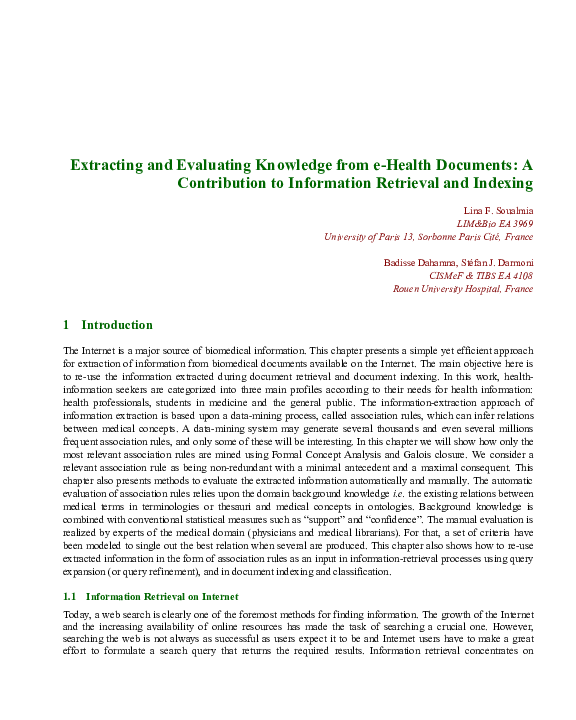 (PDF) Extracting and Evaluating Knowledge from e-Health Documents: A Contribution to Information ...
