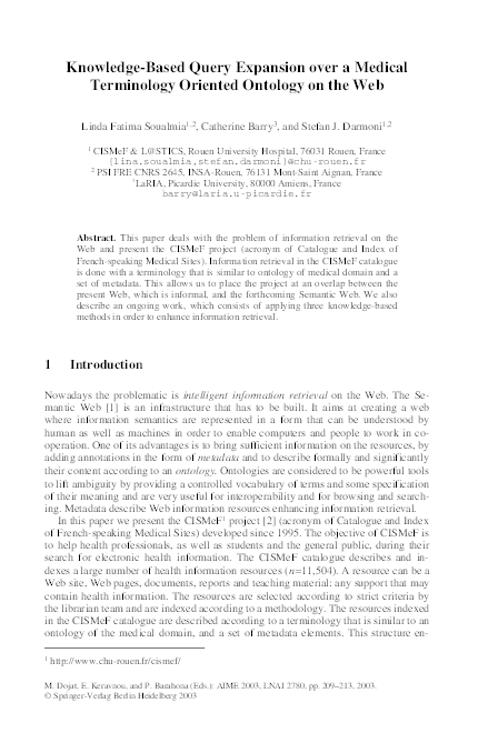 (PDF) Knowledge-Based Query Expansion over a Medical Terminology Oriented Ontology on the Web