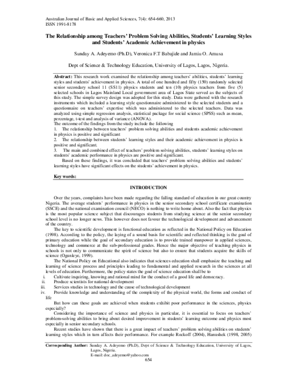 (PDF) The Relationship among Teachers' Problem Solving Abilities ...