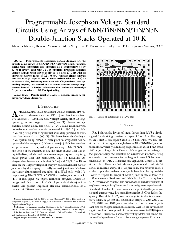 (PDF) Programmable Josephson Voltage Standard Circuits Using Arrays of NbN/TiN/NbN/TiN/NbN ...