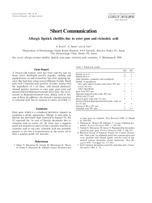 (PDF) Allergic lipstick cheilitis due to ester gum and ricinoleic acid ...