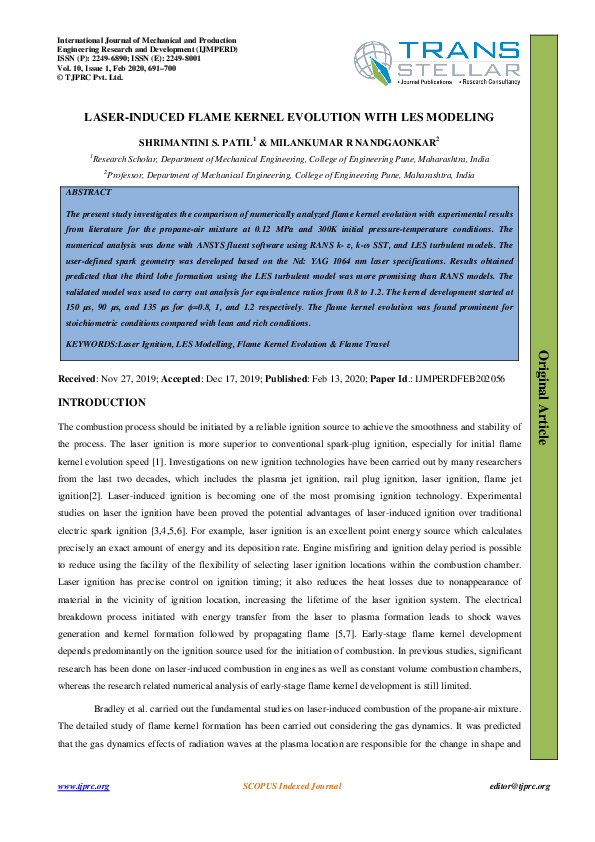 (PDF) Flame Kernel Evolution in Propane-Air Mixtures