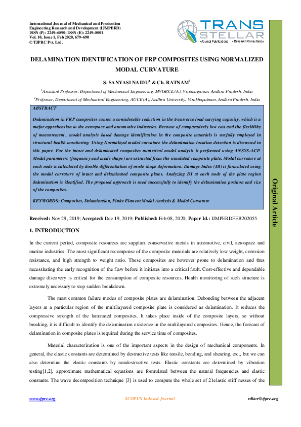 (PDF) DELAMINATION IDENTIFICATION OF FRP COMPOSITES USING NORMALIZED ...