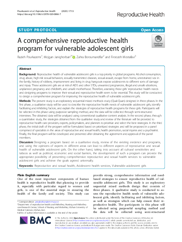 (PDF) A comprehensive reproductive health program for vulnerable ...