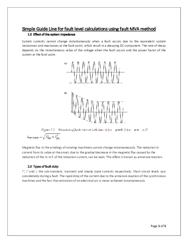 Pdf Simple Guide Line For Fault Level Calculations Using Fault Mva Method
