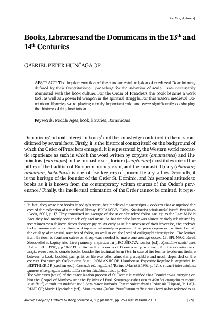 (PDF) Books, Libraries and the Dominicans in the 13 th and 14 th Centuries