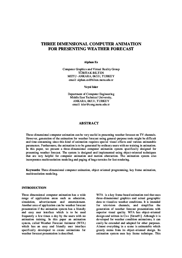 THREE DIMENSIONAL COMPUTER ANIMATION FOR PRESENTING WEATHER FORECAST