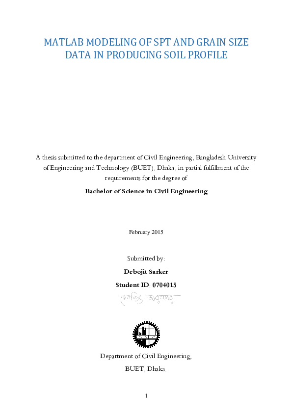 (PDF) MATLAB Modeling of SPT and Grain Size Data in Producing Soil Profile (B.Sc. Thesis)