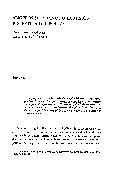 (PDF) ANGELOS SIKELIANÓS O LA MISIÓN PROFÉTICA DEL POETA
