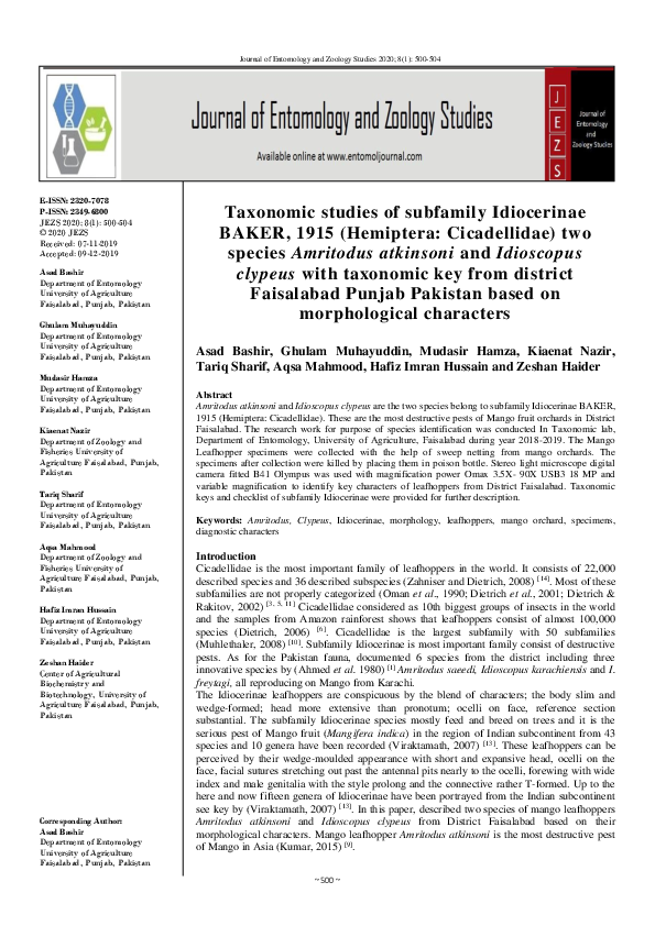 (PDF) Taxonomic studies of subfamily Idiocerinae BAKER, 1915 (Hemiptera ...
