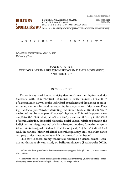 (PDF) DANCE AS A SIGN: DISCOVERING THE RELATION BETWEEN DANCE MOVEMENT ...