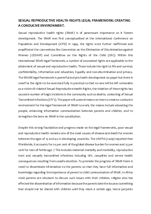 (DOC) SEXUAL REPRODUCTIVE HEALTH RIGHTS LEGAL FRAMEWORK: CREATING A ...
