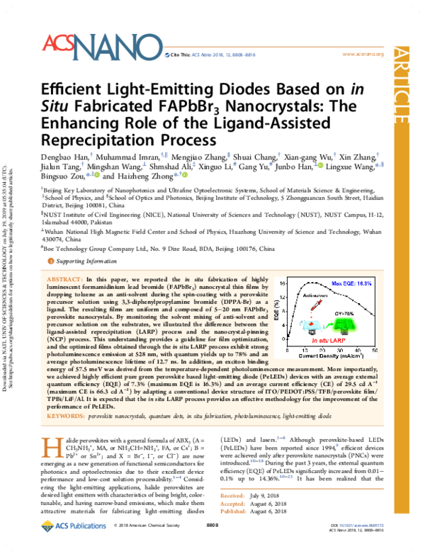 (PDF) Efficient Light-Emitting Diodes Based on in Situ Fabricated ...