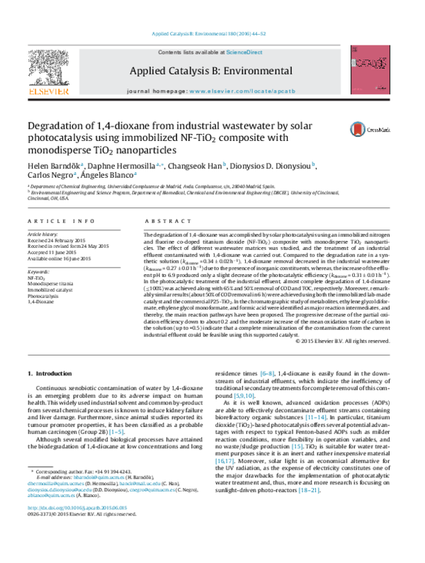 (PDF) Degradation of 1,4-dioxane from industrial wastewater by solar ...