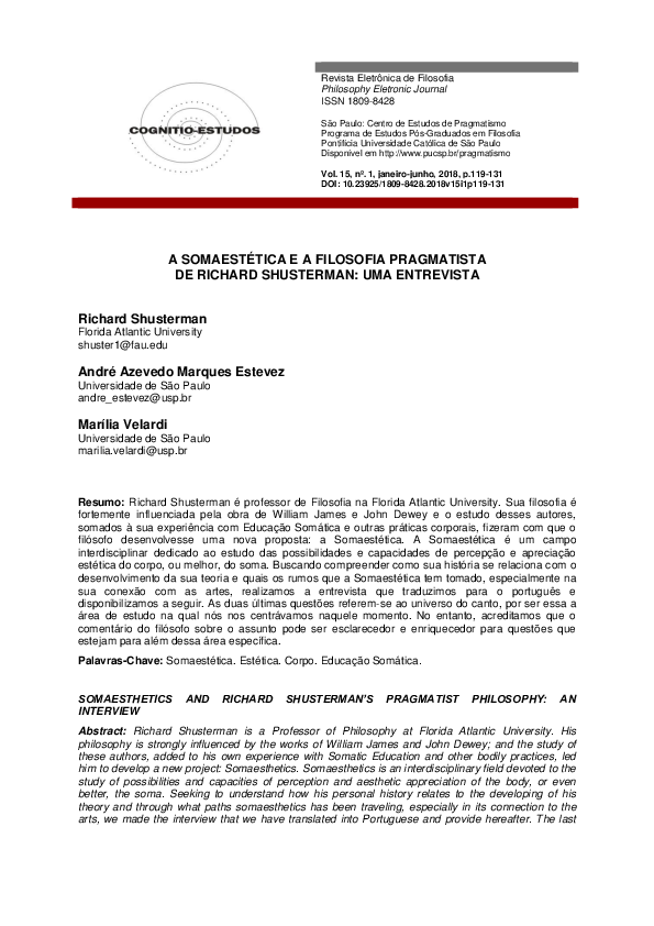 (PDF) A SOMAESTÉTICA E A FILOSOFIA PRAGMATISTA DE RICHARD SHUSTERMAN ...
