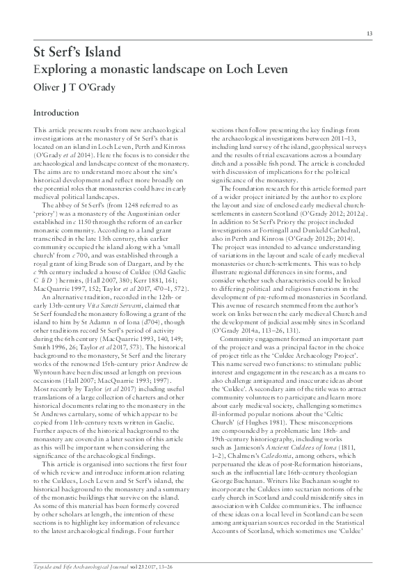 (PDF) St Serf's Island Exploring a monastic landscape on Loch Leven