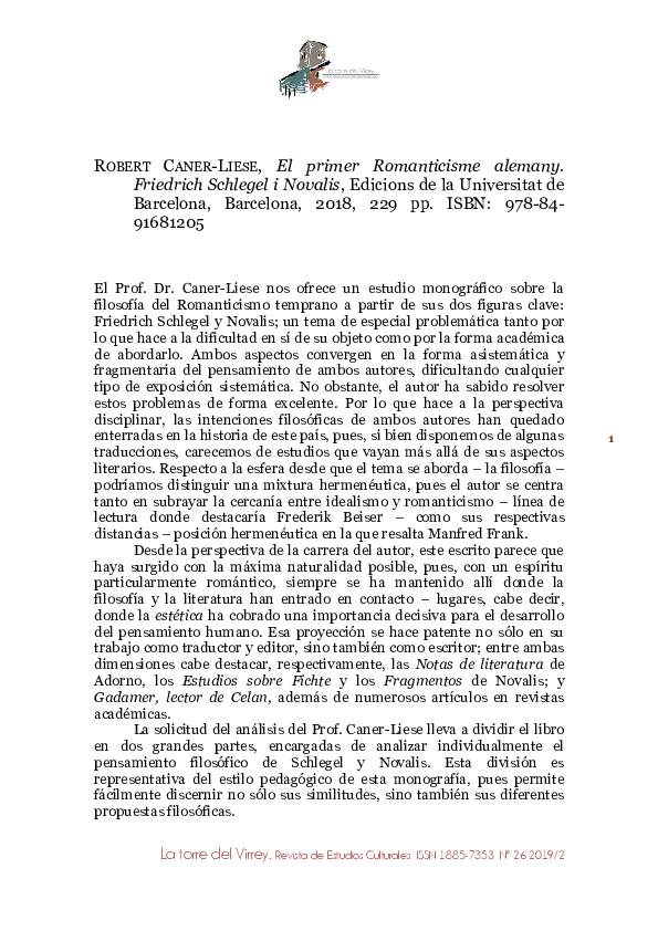 (PDF) Review: Robert Caner-Liese, El primer Romanticisme alemany ...