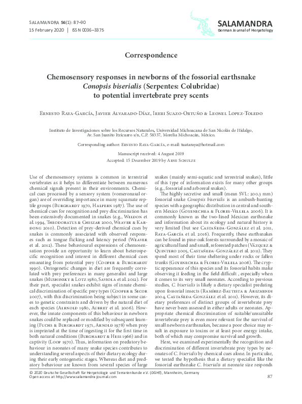 (PDF) Chemosensory responses in newborns of the fossorial earthsnake ...