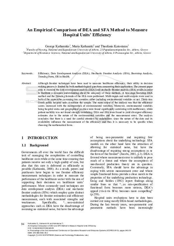 (PDF) An Empirical Comparison of DEA and SFA Method to Measure Hospital Units’ Efficiency