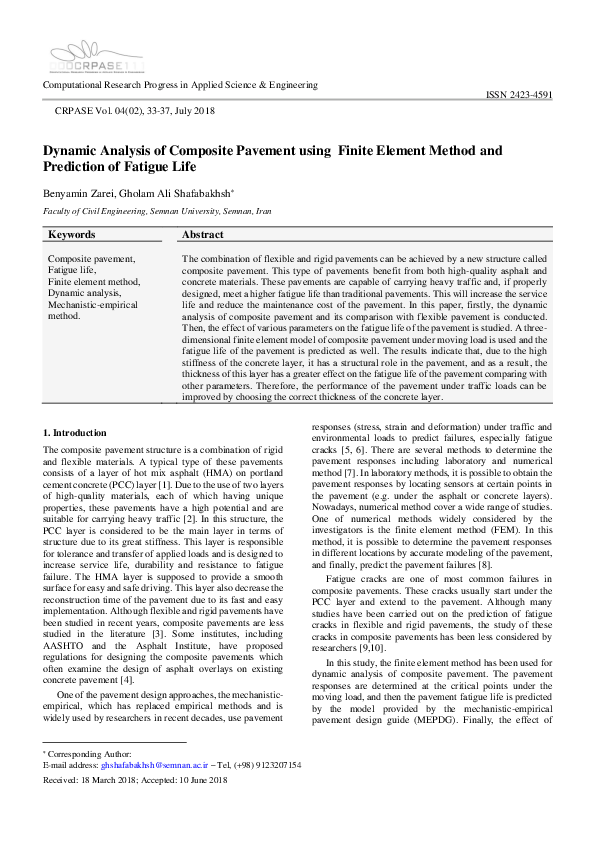 Pdf Dynamic Analysis Of Composite Pavement Using Finite Element Method And Prediction Of