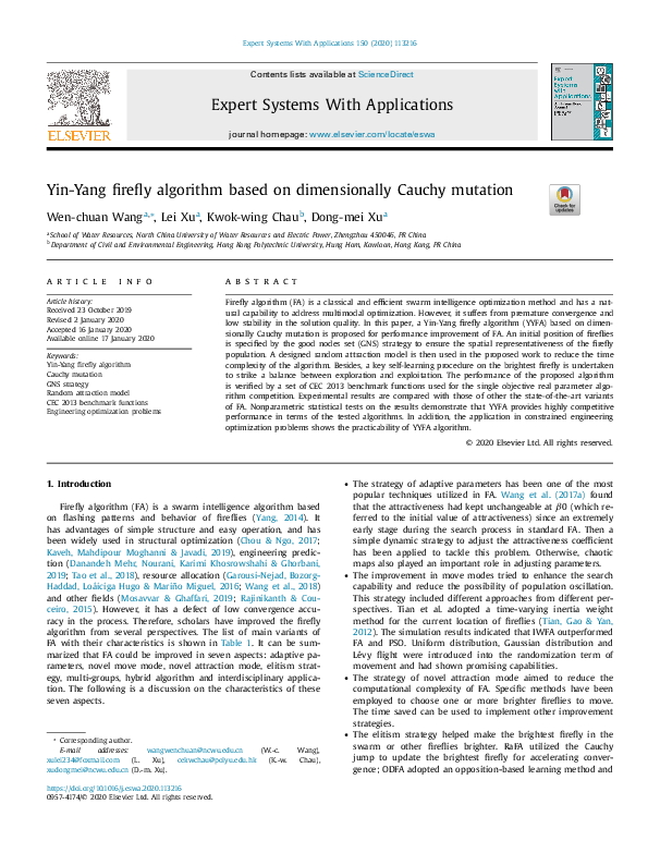 Pdf Yin Yang Firefly Algorithm Based On Dimensionally Cauchy Mutation K W Chau