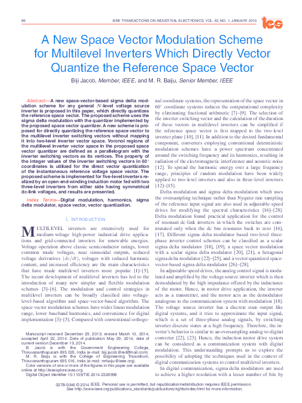 Pdf A New Space Vector Modulation Scheme For Multilevel Inverters Which Directly Vector