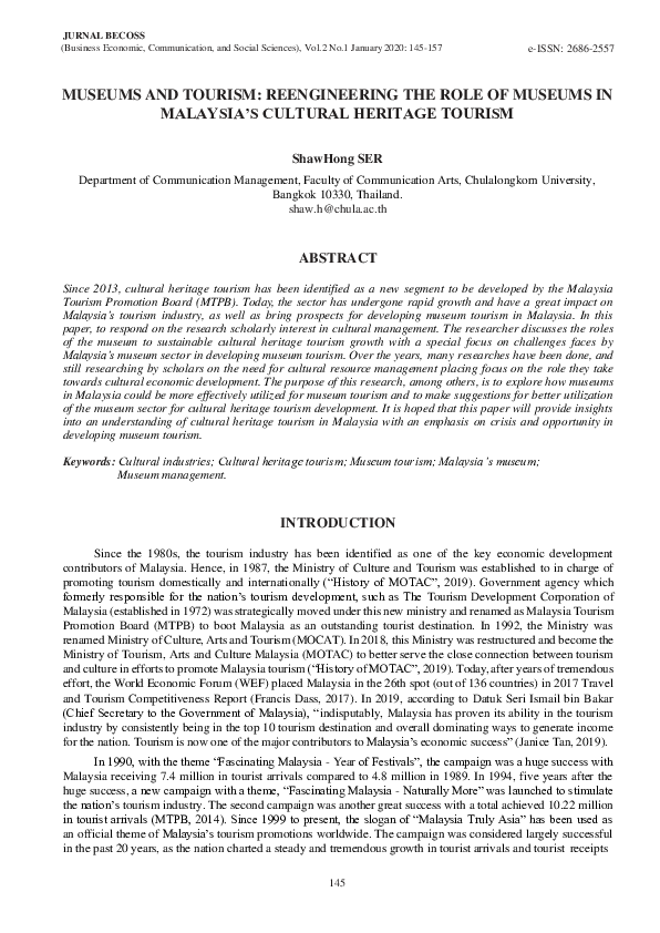 (PDF) Museums and Tourism: Re-engineering the Role of Museums in ...