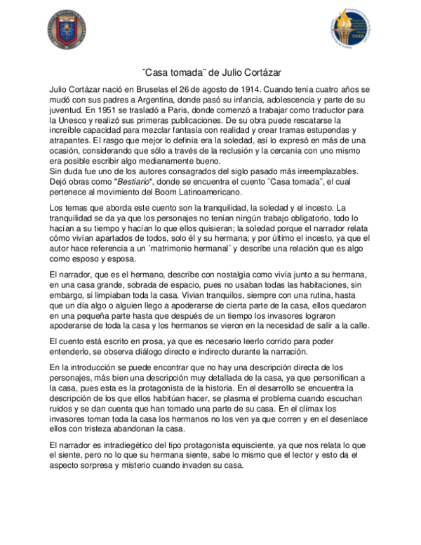 (DOC) Casa tomada¨ de Julio Cortázar