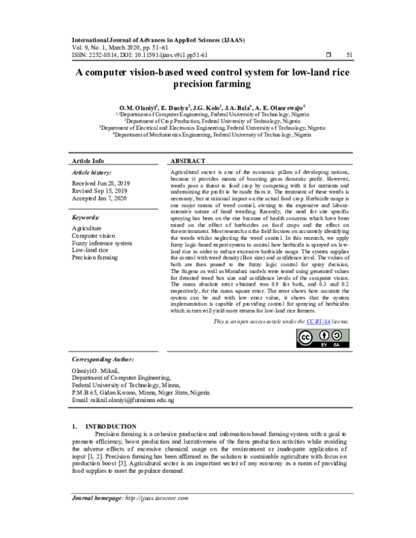 (PDF) A computer vision-based weed control system for low-land rice ...