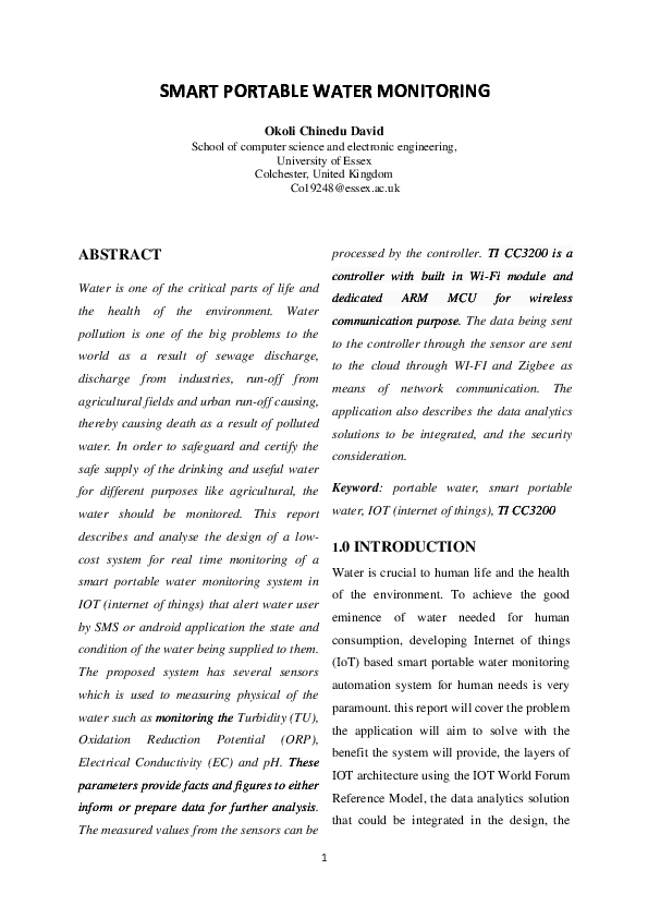 (PDF) SMART PORTABLE WATER MONITORING