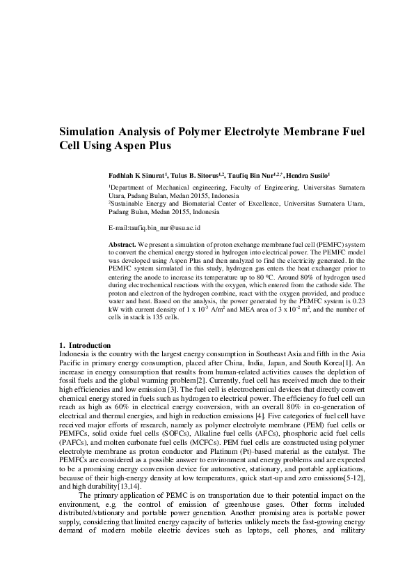 (DOC) Simulation Analysis of Polymer Electrolyte Membrane Fuel Cell ...