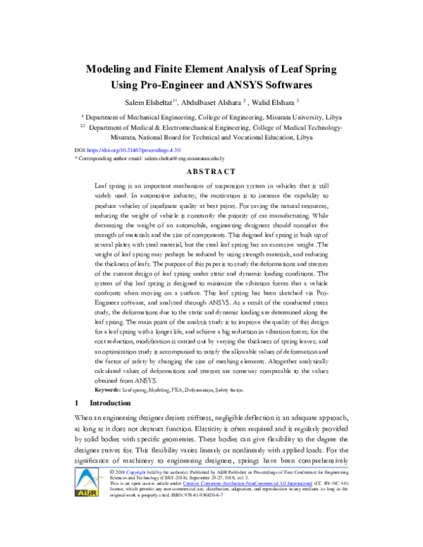 Pdf Modeling And Finite Element Analysis Of Leaf Spring Using Pro