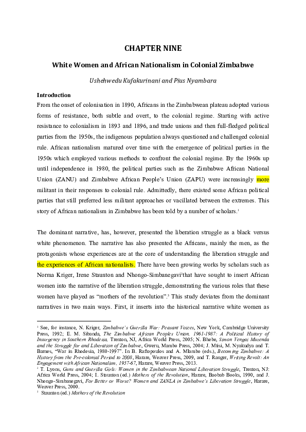 (PDF) White Women and African Nationalism in Colonial Zimbabwe