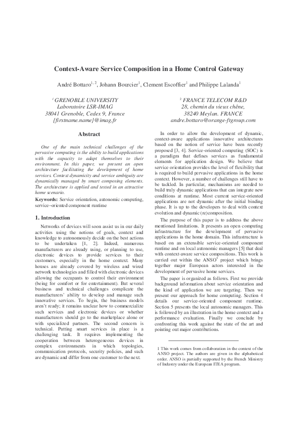 (PDF) Context-Aware Service Composition in a Home Control Gateway