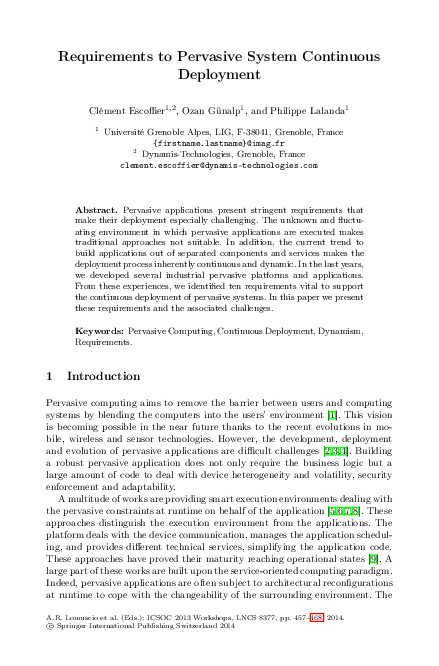 (PDF) Requirements to Pervasive System Continuous Deployment