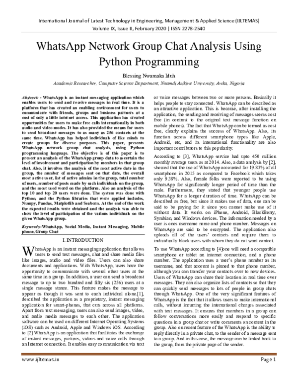 Pdf Whatsapp Network Group Chat Analysis Using Python Programming Blessing Nwamaka Iduh