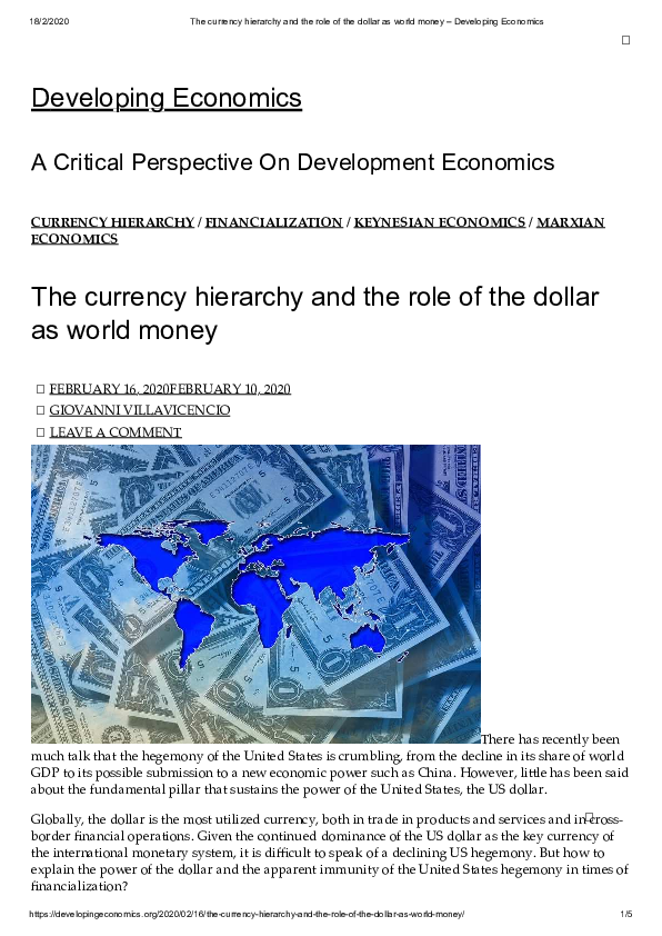 (PDF) The currency hierarchy and the role of the dollar as world money